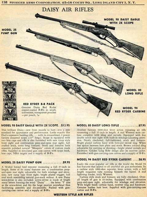 1958 PRINT AD of Daisy Air Rifle Model 25 98 Eagle 80 94 Red Ryder BB ...