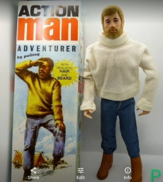 VINTAGE ACTION MAN Early White Jumper Adventurer. Bearded Figure in ...