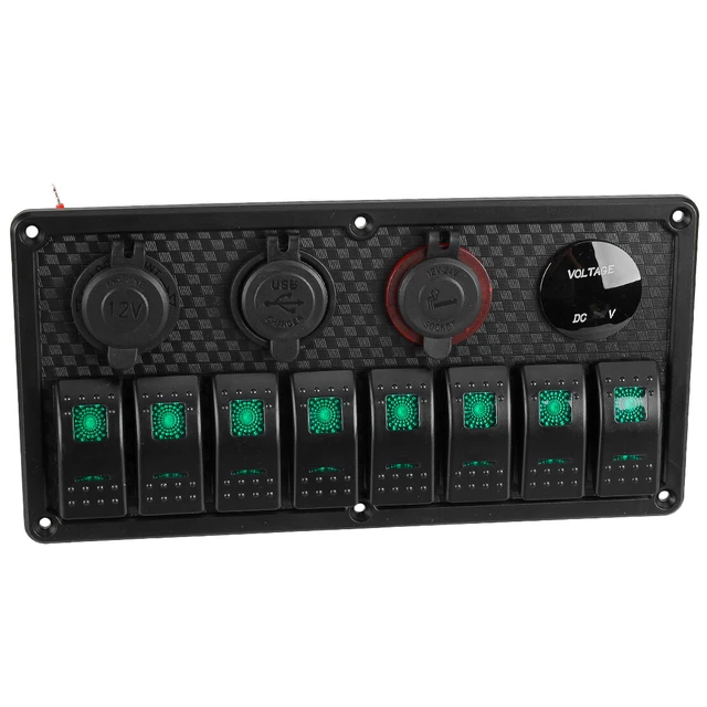 8 GANG SWITCH Panel LED Rocker Circuit Breaker Toggle For Car Boat ...