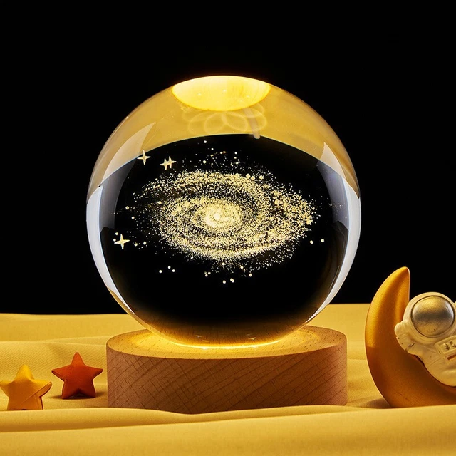 3D SOLAR SYSTEM Crystal Ball, 3D Planet Model with Wooden Led Base ...