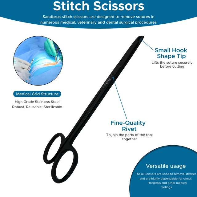 SURGICAL SUTURE REMOVAL Spencer Scissors Stitch Cutting with Hooked Tip ...
