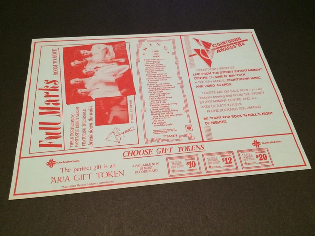 FULL MARKS TOP 50 Aria Chart Official Original Aussie Flyer 1985 EUR 18 ...