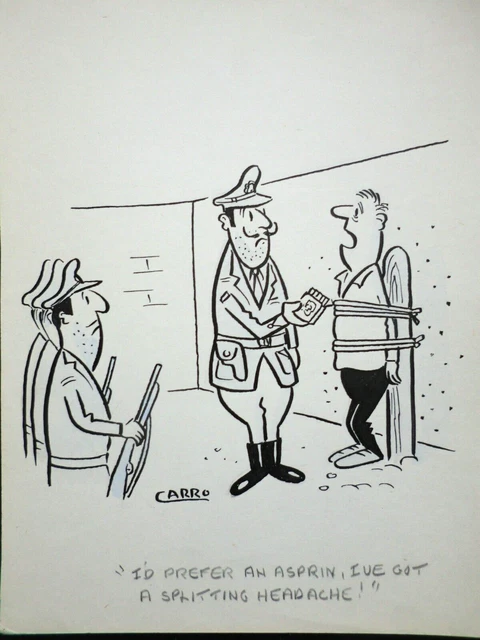 ORIGINAL CARRO (W H Carr) Cartoon - Firing Squad Headache - Humour ...