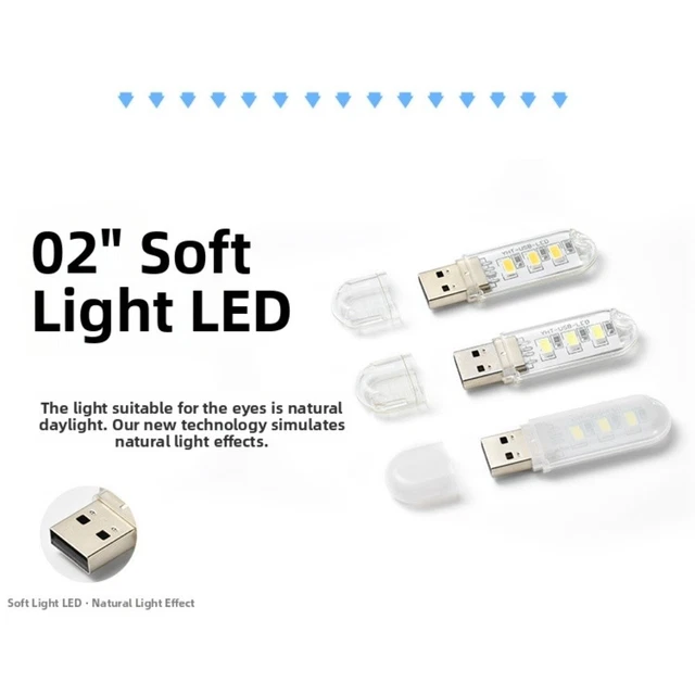 PORTABLE USB 3 LED Warm White Reading Light Compact for Night or Office ...