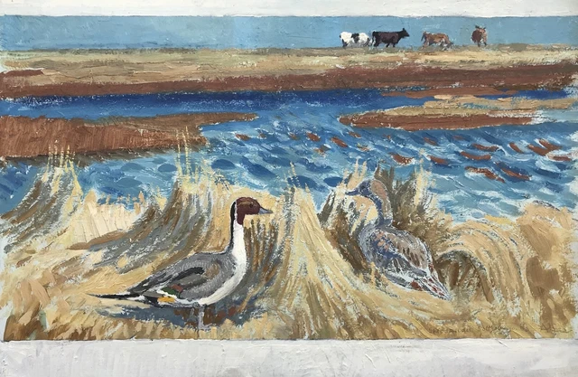 KARL ADSER 1912-1995 Ducks Cows Meadows Saltholm Ostsee the Øresund ...