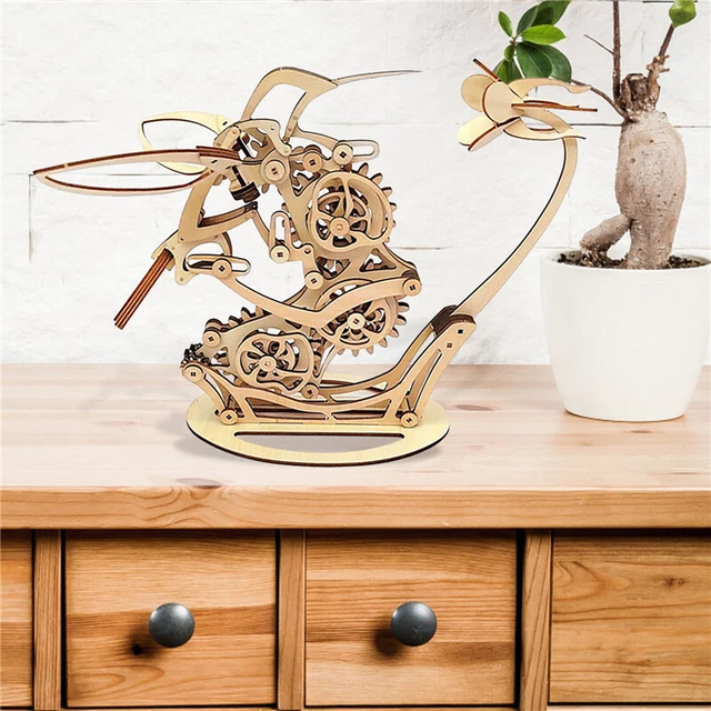 3D WOODEN MECHANICAL Hummingbird Model Manual Assembly Puzzle Child ...