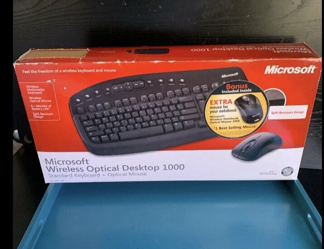 MICROSOFT WIRELESS OPTICAL Desktop 1000 Keyboard and Mouse New open Box ...