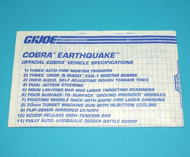1992 GI JOE Earthquake Spare Blueprint Instructions Us Usa Hasbro EUR 3 ...
