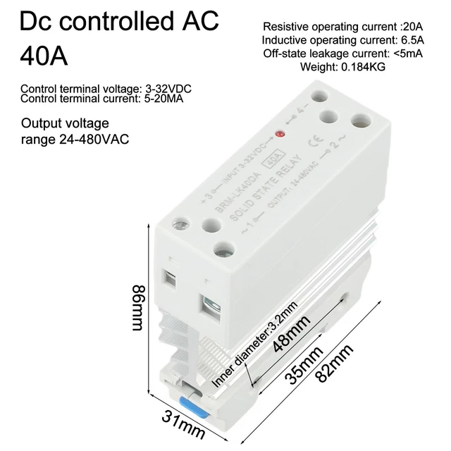 INTEGRATED RAIL SOLID State Relay 40A DC Control AC Single Phase Small ...