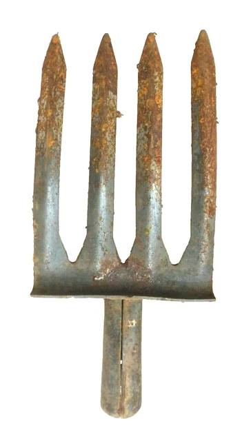 ALTE 4 DICKE Zinken Mistgabel Forke 🍁 Eisen HEUGABEL HARPUNE Spieß DDR ...