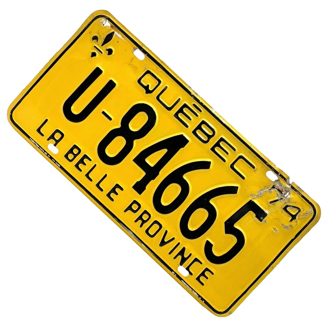 QUEBEC LICENSE PLATE 1974 Canada Farm Trailer U-84665 Yellow & Black ...