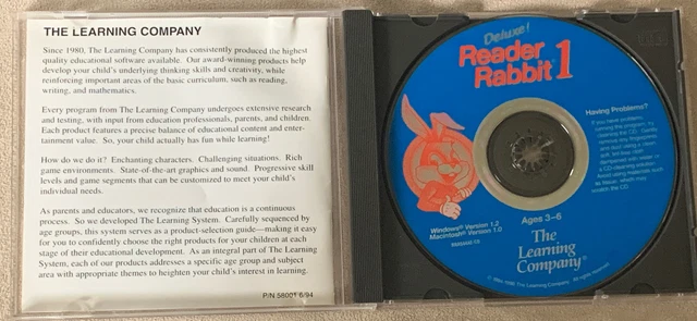 READER RABBIT DELUXE 1996 Windows Mac PC THE LEARNING COMPANY Ages 3-6 ...