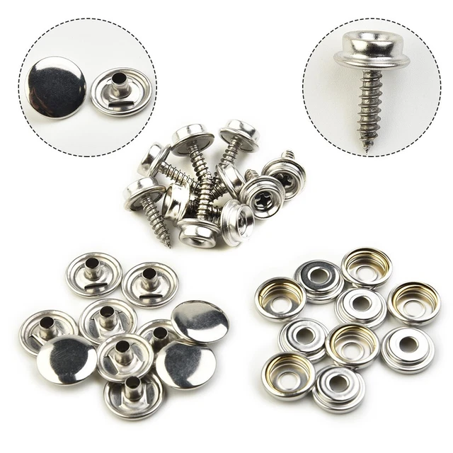 FOR TENT BOAT Marine Snaps Fastener Buttons Tools Silver Kit Set Hoods ...