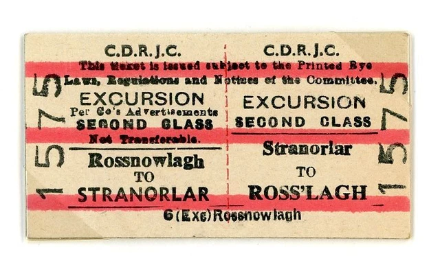 RAILWAY TICKET IRISH CDRJC 2nd Class Excursion Rossnowlagh - stranorlar ...