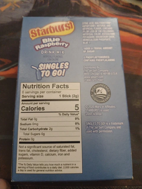 STARBURST BLUE RASPBERRY Singles To Go Drink Mix Zero Sugar(3 Boxes) 18 ...