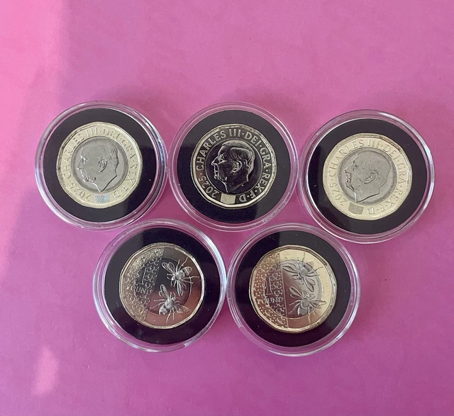 2025 KING CHARLES Bee Coin x 5 One Pound £1 Coins Bees Capsuled From ...