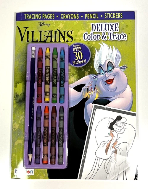 DISNEY VILLAINS DELUXE Color and Trace Book w/ Pencil & Crayons NEW ...