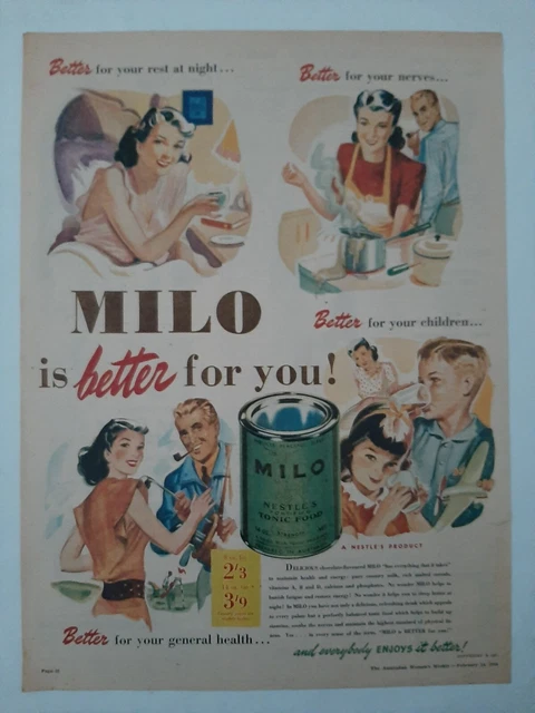 VINTAGE AUSTRALIAN ADVERTISING 1948 ad NESTLE'S MILO TONIC FOOD family ...