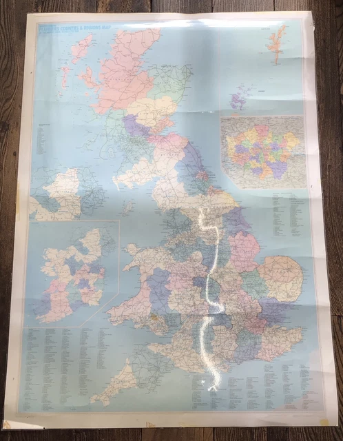 LARGE BARTHOLOMEW PLANNER'S Counties & Regions Map of UK Laminated 49 x ...