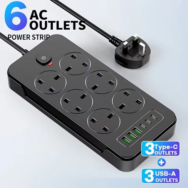 12 IN 1 Surge Protected Power Extension Lead 6 Sockets + USB & Type C 1 ...