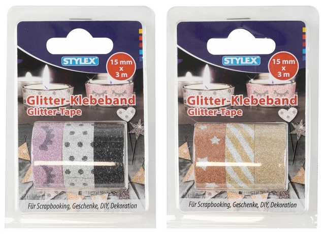 STYLEX DEKO-KLEBEBAND 6 Rollen 15 mm x 3 m Glitzer Washi Tape 41369 ...