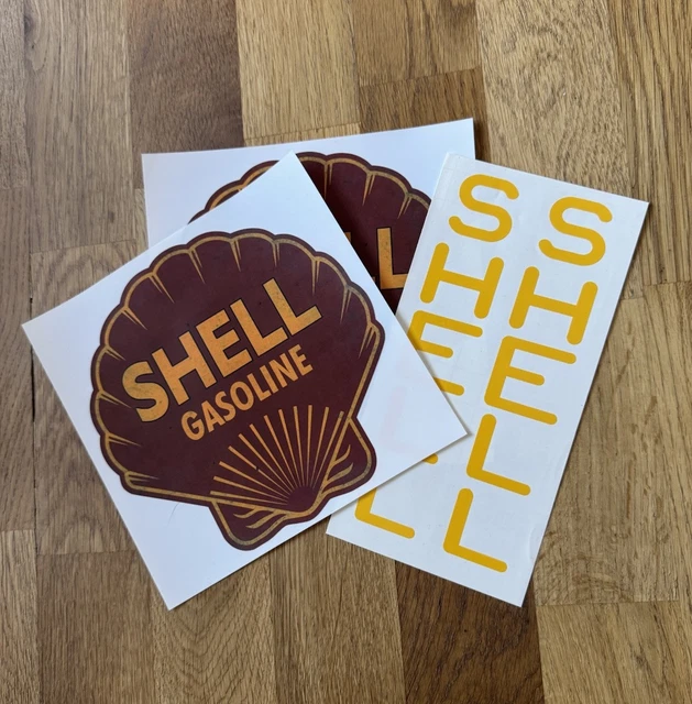 SHELL GASOLINE CLAM Sticker Decal Set 2 Gallon Petrol Oil Fuel Can ...