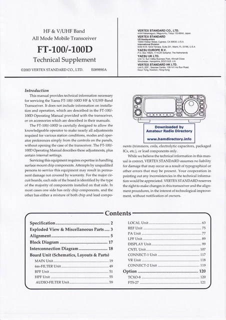 SERVICE MANUEL D'INSTRUCTIONS pour Yaesu FT-100 EUR 17,83 - PicClick FR