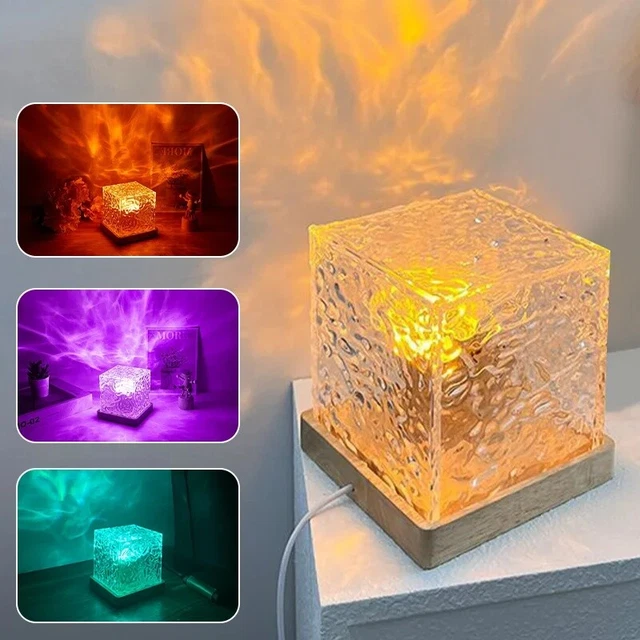 CUBE NORTHERN LIGHTS Water Wave Night Light w/ Remote LED Atmosphere ...