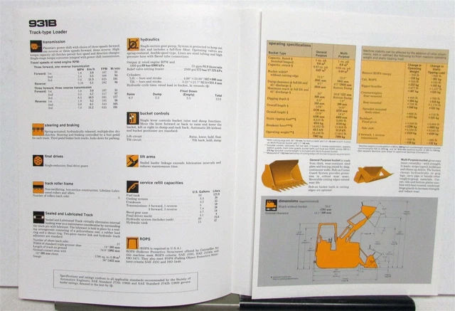 1988 CATERPILLAR 931B Track Type Loader Construction Specifications Tri ...