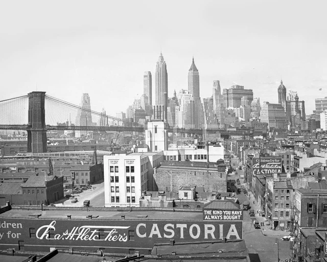 1932 BROOKLYN BRIDGE and JERSEY CITY SKYLINE Glossy 8x10 Photo New York ...