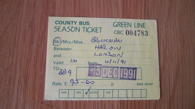 COUNTY BUS AND Coach Co.ltd. Green Line Season Ticket £4.36 - PicClick UK
