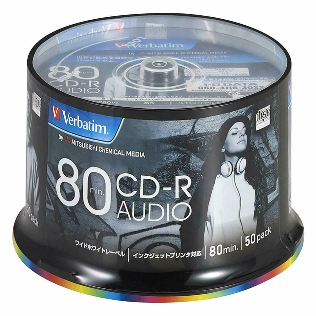 50 VERBATIM JAPAN Blank CD-R for Audio Music CDR 80min White Label ...