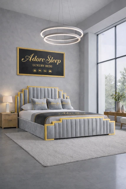 LUXURY TOWER GOLD Strip Bed With/Without Ottoman Gas Lift Storage Plush ...