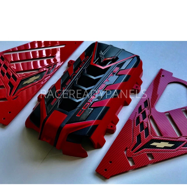 2020/24 CORVETTE C8 Engine Cover Torch Red Carbon Fiber Appearance ...