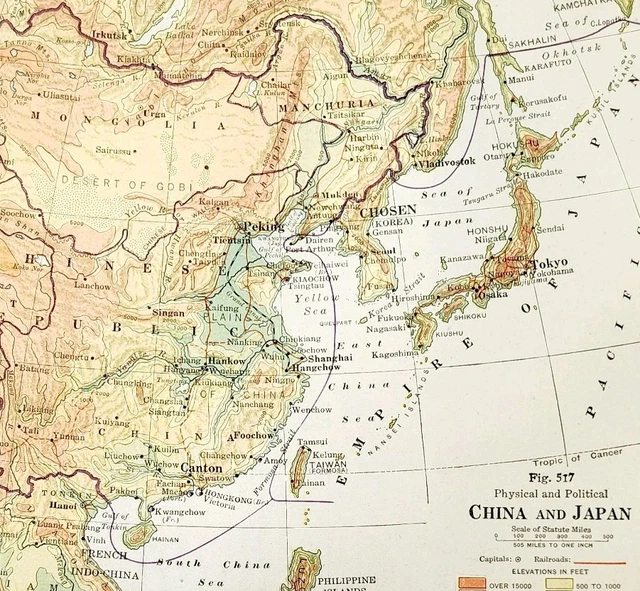 1920 MAP ASIA China And Japan Political Mongolia Manchuria Sinkiang ...
