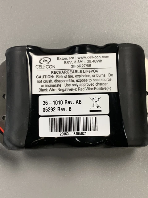 CELL-CON RECHARGEABLE BATTERY Pack LiFePO4 9.6V, 3.8Ah, 36.48Wh $19.99 ...