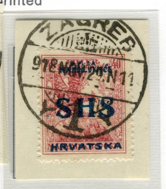 YUGOSLAVIA; 1918 EARLY SHS HRVATSKA issue fine POSTMARK PIECE for 40f ...