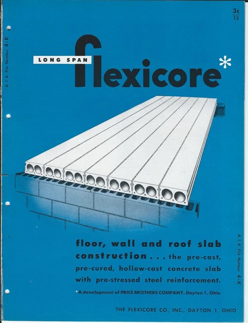 BROCHURE - FLEXICORE - Long Span Concrete Floor Wall Roof Slab - c1949 (AF799) $19.95 - PicClick CA