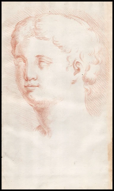 TESTA STATUA ANTICHITÀ Donna Femme Drawing Disegno Rötelzeichnung 18th ...