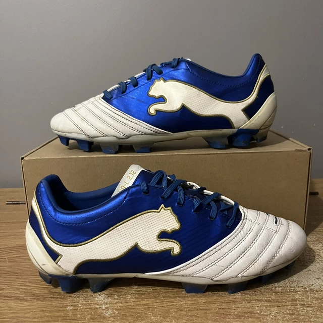 PUMA POWER CAT 2.12 FG Football Boots - Mens UK 8.5 Good White & Blue ...