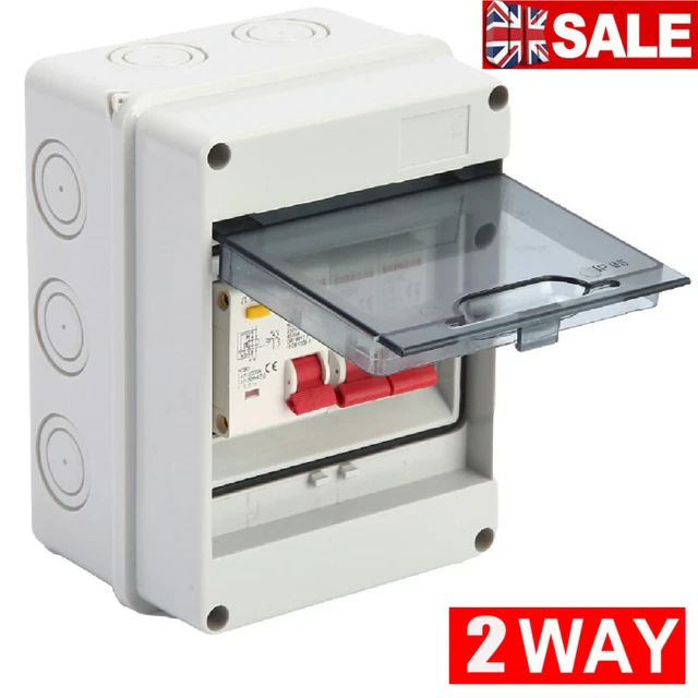 2 WAY GARAGE IP65 Weatherproof Consumer Unit Enclosure 40Amp RCD MCB ...