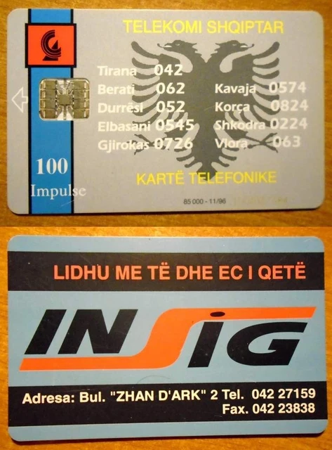 ALBANIE - ALB 8 - INSIG - 11/96 - 100 U - Tir. : 85 000 ex EUR 0,49 ...