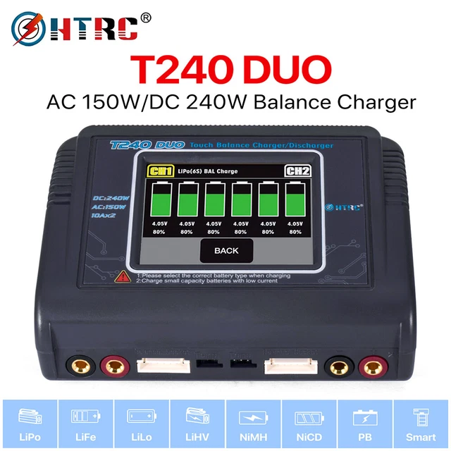 HTRC T240 DUO RC Ladegerät Entladegerät Zweikanal Touchscreen Balance ...