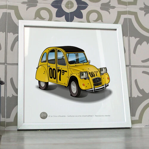 2CV 007 DE 1981 poster 20x20cm Citroen 2cv jaune affiche déco vintage ...