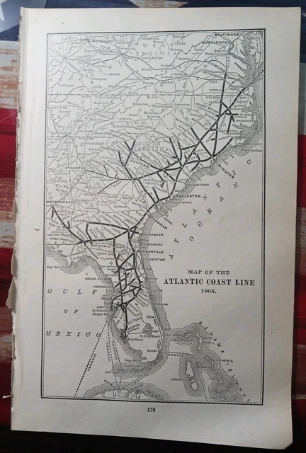 1905 DATED RAILROAD Train Route Map ATLANTIC COAST LINE Fort Myers FL ...