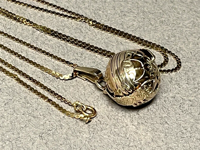 ANTIQUE 14K GOLD Ornate Photos BALL Locket FRAME Necklace 23.8g Rare ...