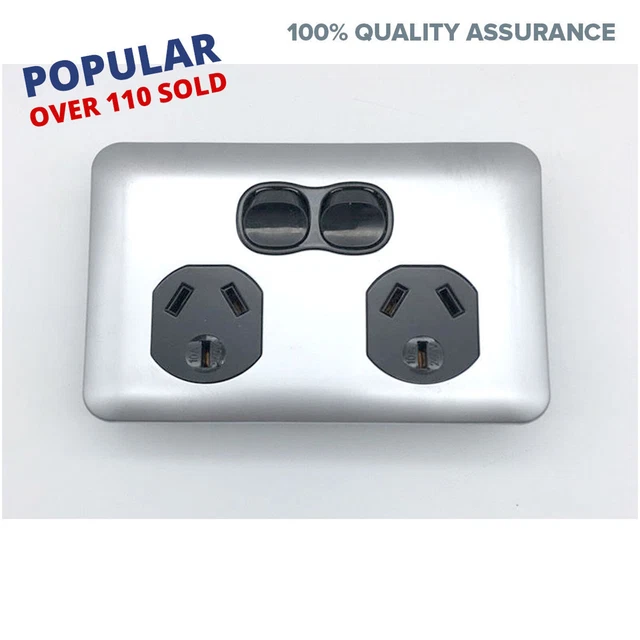SLIMLINE WAFER DOUBLE Power Point Slim GPO Black Silver Outlet 10 AMP ...
