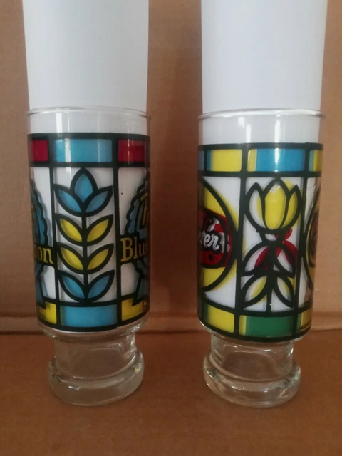 2 VINTAGE BEER Glasses Schaefer Pabst Blue Ribbon Stained Glasses 70’s ...