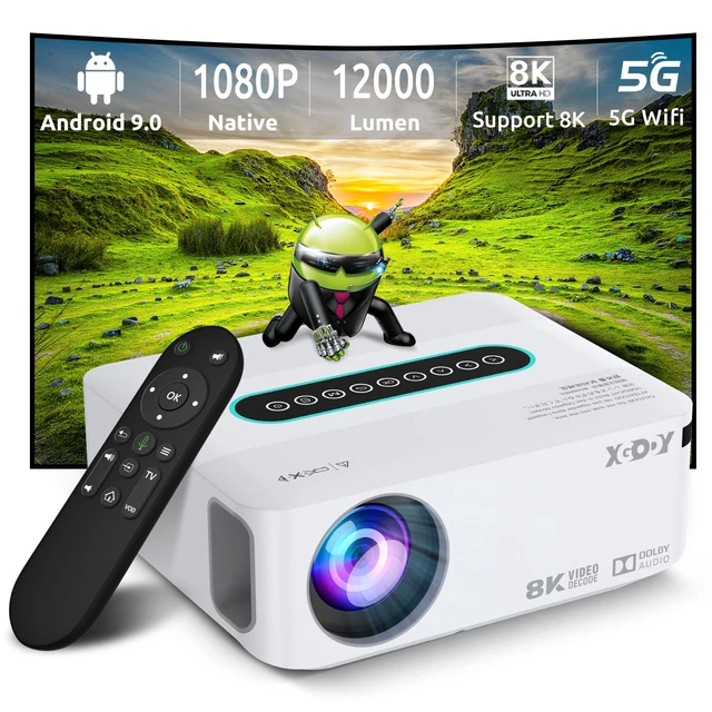 4K PROJECTOR 12000LMS 1080P HD Android 9.0 5G WiFi Bluetooth Home ...