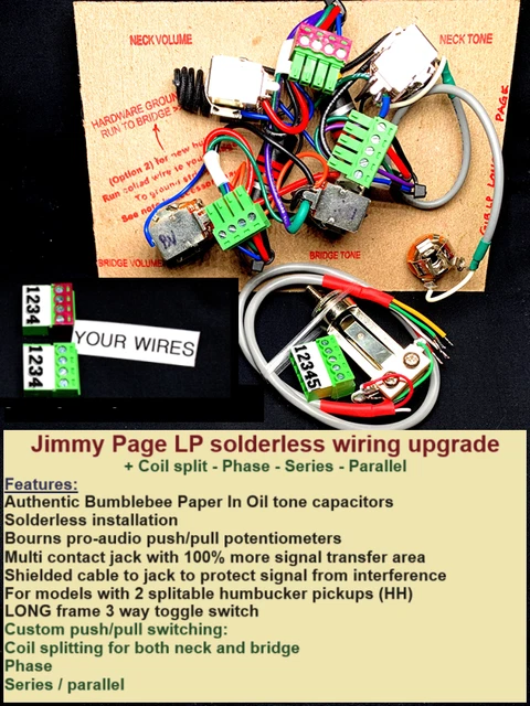 GIBSON LES PAUL Solderless Jimmy Page Wiring Harness + Bumblebee PIO ...